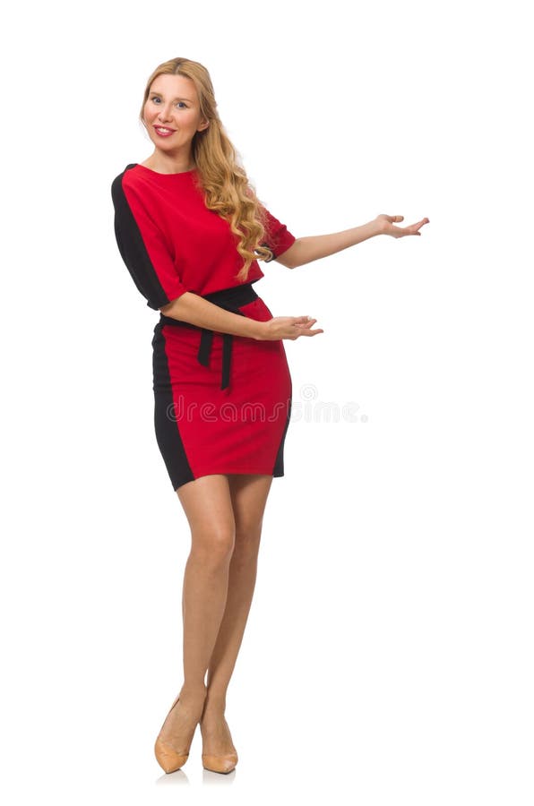 Beautiful Lady in Red Black Dress Isolated on the Stock Image - Image ...