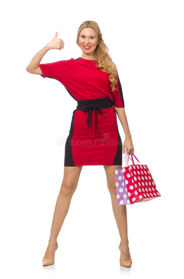 Beautiful Lady in Red Black Dress Isolated on the Stock Photo - Image ...