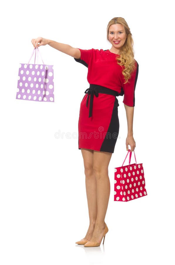 Beautiful Lady in Red Black Dress Isolated on the Stock Photo - Image ...