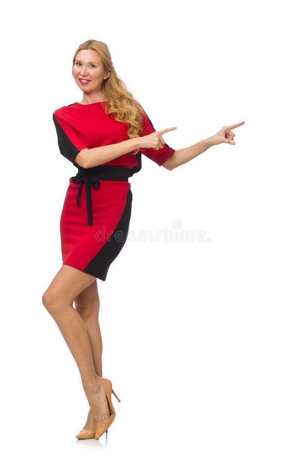 Beautiful Lady in Red Black Dress Isolated on Stock Image - Image of ...
