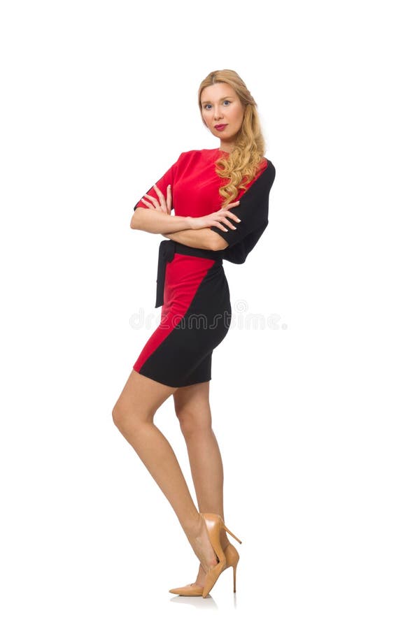 Beautiful Lady in Red Black Dress Isolated on Stock Image - Image of ...