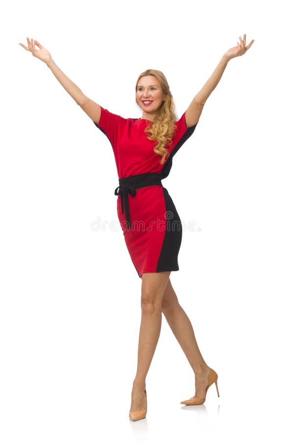 Beautiful Lady in Red Black Dress Isolated on Stock Photo - Image of ...