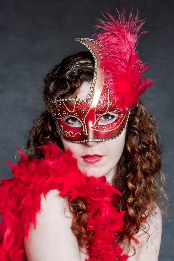 Beautiful Lady in a Red Mask Stock Image - Image of elegance, italy ...