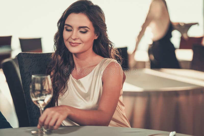 Beautiful Lady in a Restaurant Stock Photo - Image of love, anniversary ...