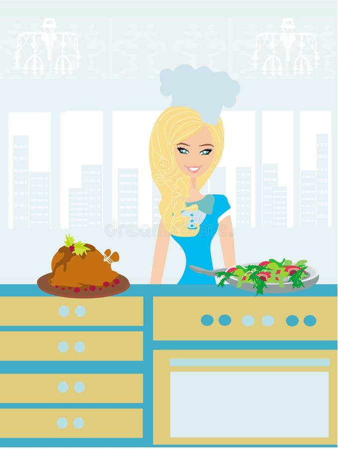 Girl with turkey stock vector. Illustration of cook, beautiful - 17456783