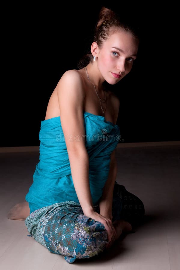 Beautiful Lady is Sitting on the Floor. Stock Image - Image of asia ...