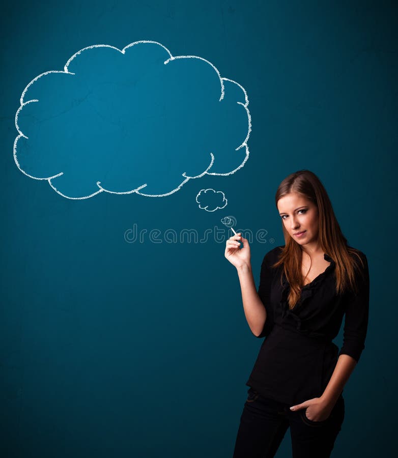 Beautiful Lady Smoking Cigarette with Idea Cloud Stock Photo - Image of ...