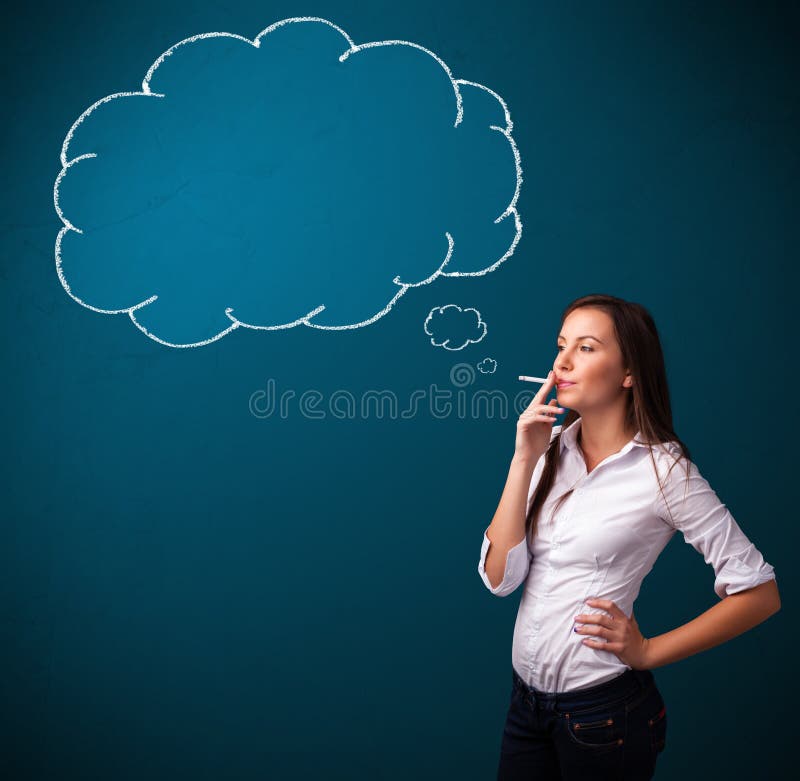 Beautiful Lady Smoking Cigarette with Idea Cloud Stock Photo - Image of ...