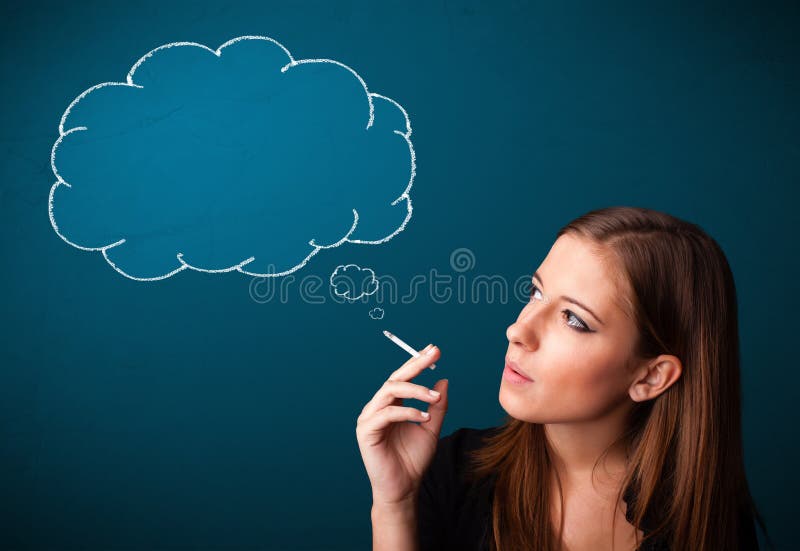 Beautiful Lady Smoking Cigarette with Idea Cloud Stock Photo - Image of ...