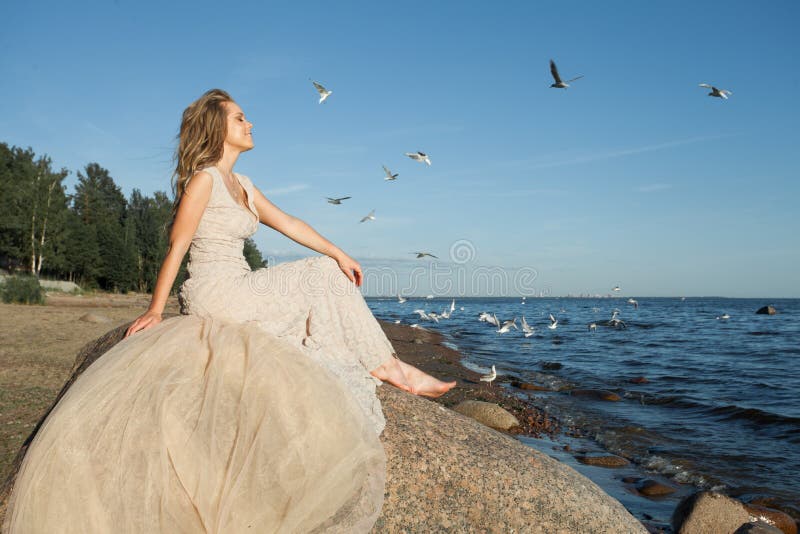 Beautiful Lady in Spring Landscape Stock Image - Image of attractive ...