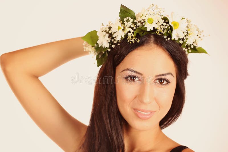Beautiful Lady in the Studio with Flowers in Her Hair Stock Image ...