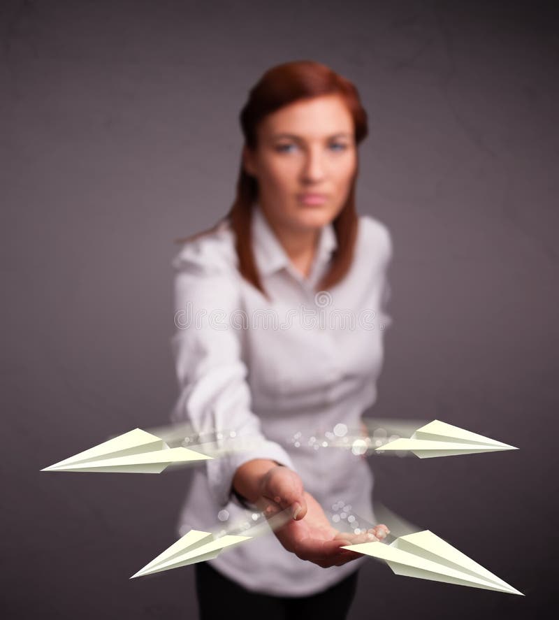 Beautiful Lady Throwing Origami Airplanes Stock Photo - Image of ...