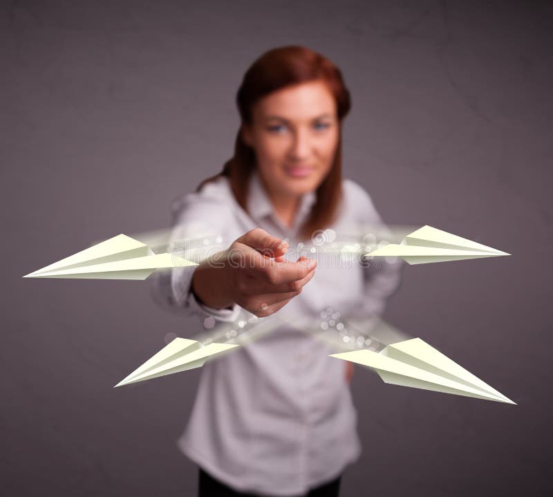 Beautiful Lady Throwing Origami Airplanes Stock Image - Image of ...