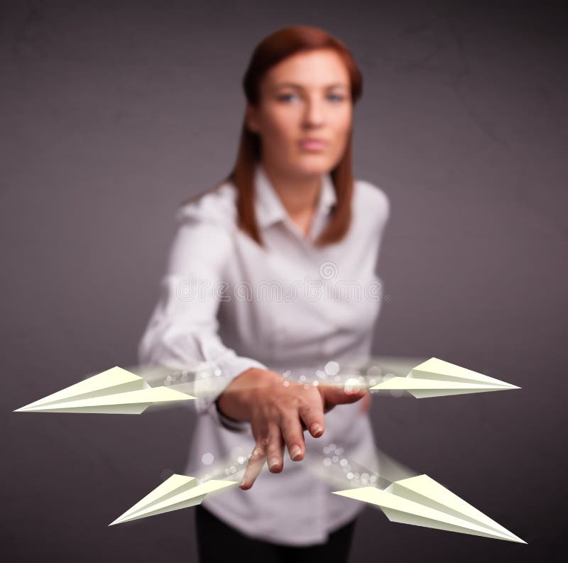 Beautiful Lady Throwing Origami Airplanes Stock Image - Image of play ...