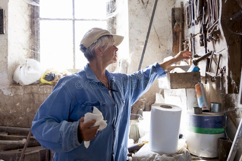Beautiful Lady at Work in His Old Workshop Stock Image - Image of rusty ...