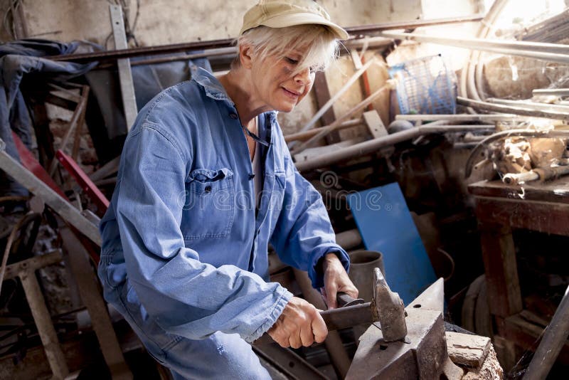 Beautiful Lady at Work in His Old Workshop Stock Image - Image of ...