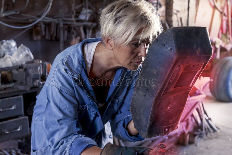 Beautiful Lady at Work in His Old Workshop Stock Image - Image of ...