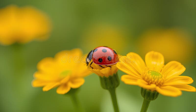 Beautiful Ladybug on Flower Defocused Background 2 Stock Illustration ...