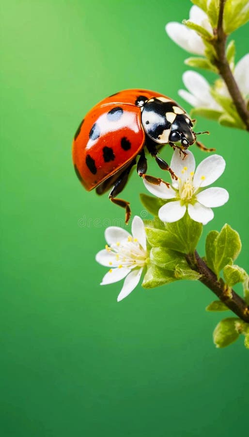 A Beautiful Ladybug on Green Leaf on a Light Green Gradient Background ...