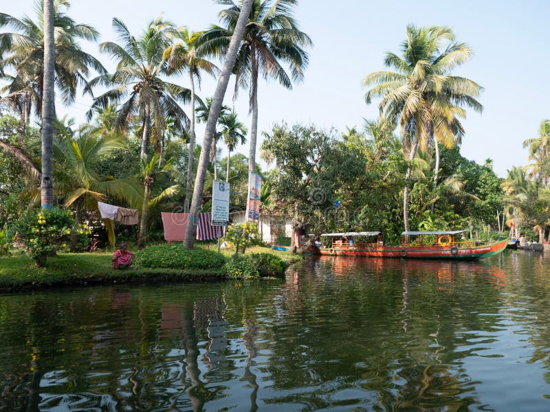 Beautiful Lagoon with a Sailing Boat in Kerala Backwaters, India Stock ...