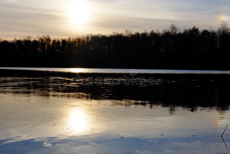 Beautiful Lake and Forest during Sunset Stock Photo - Image of horizon ...
