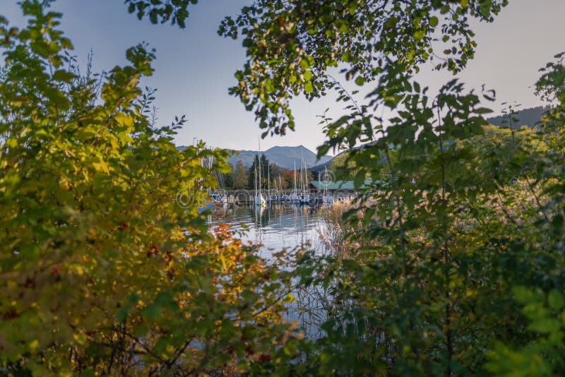 A Beautiful Lake Hidden Behind Some Autumn Colored Trees. Stock Image ...