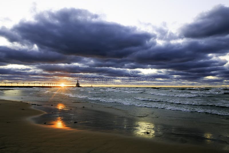 A Beautiful Lake Michigan Sunset Stock Image - Image of nautical, lake ...