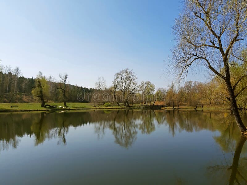 Beautiful Lake in the Spring, Water As a Mirror Stock Photo - Image of ...