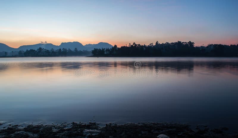 Beautiful Lake View at Dawn Stock Photo - Image of highland ...