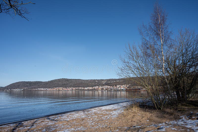 A Beautiful Lake View in the Morning. a Mist Over the Blue Lake Stock ...