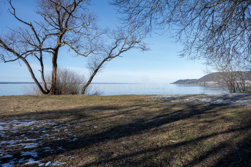 A Beautiful Lake View in the Morning. a Mist Over the Blue Lake Stock ...
