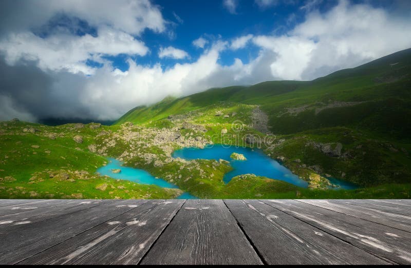 Beautiful Lakes with Empty Wooden Table. Natural Template Landscape ...