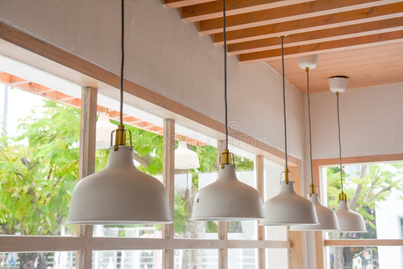 Beautiful lamp in cafe stock photo. Image of brown, architecture ...