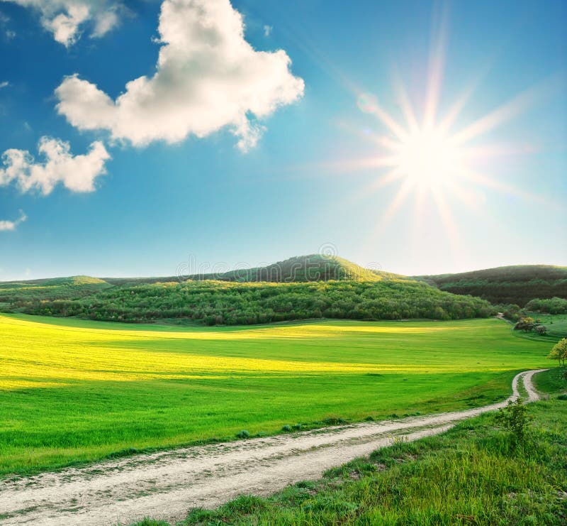 Sunny morning in mountain. stock photo. Image of countryside - 15408220