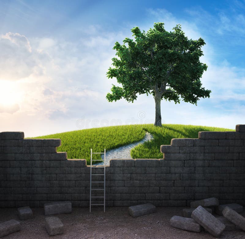 Beautiful Landscape Beyond the Wall Stock Illustration - Illustration ...