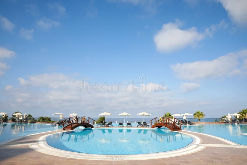 Beautiful Landscape with Blue Sky and Swimming Pool at Resort Stock ...