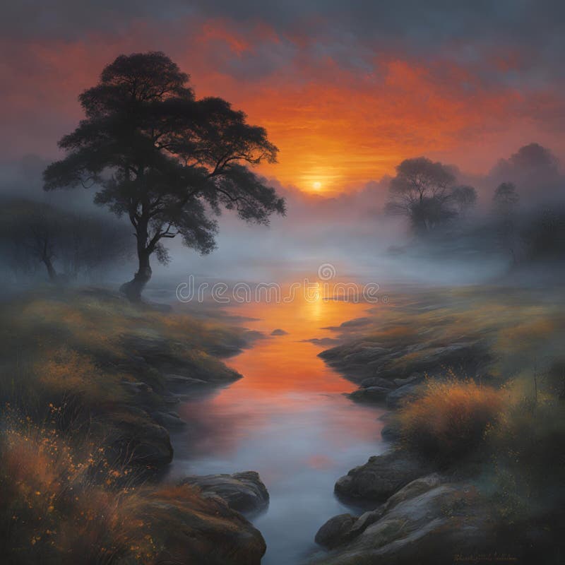 Beautiful Landscape with a Brook and Beautiful Colors at Dawn Stock ...