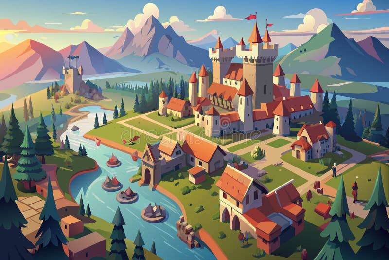 A Beautiful Landscape with a Castle and a River Stock Vector ...