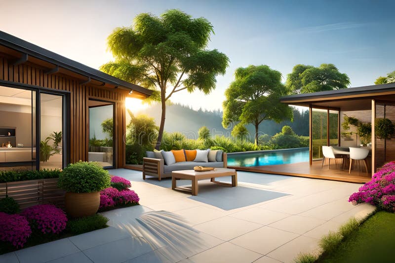 Beautiful Landscape Design for Backyard Garden with Small Bench AI ...