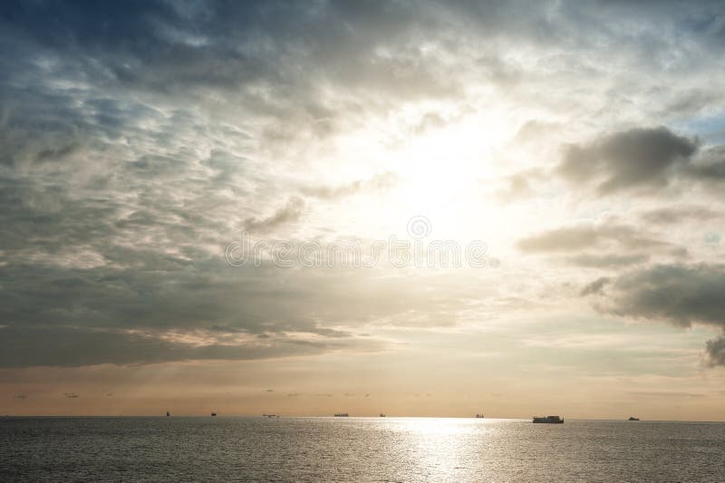 Beautiful Landscape with Dramatic Sky, Sea, Ship and Islands Stock ...