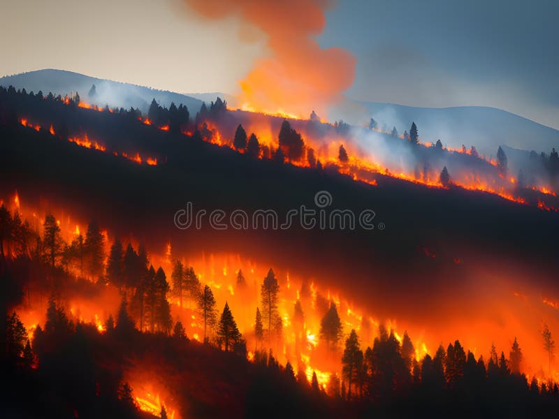 Beautiful Landscape with Fire Burning Mountains and Forest, AI ... Beautiful Landscape with Fire Burning Mountains and Forest, AI ...