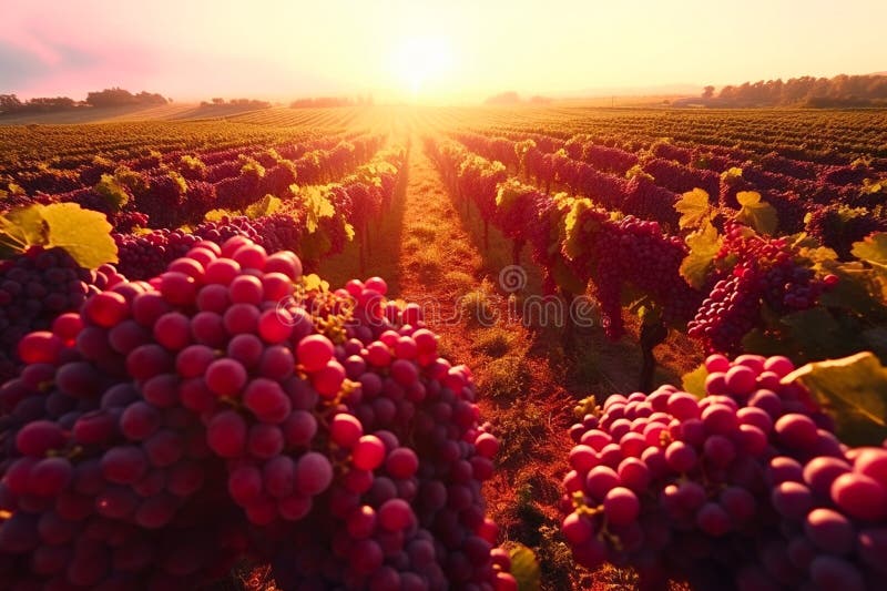 Beautiful Landscape of Grape Field Growing for Wine. Evening Sunset ...