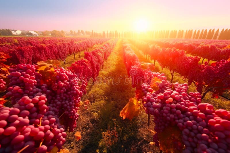 Beautiful Landscape of Grape Field Growing for Wine. Evening Sunset ...