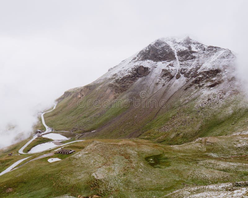 Beautiful Landscape of Green Lofty Austrian Mountain in Clouds Stock ...