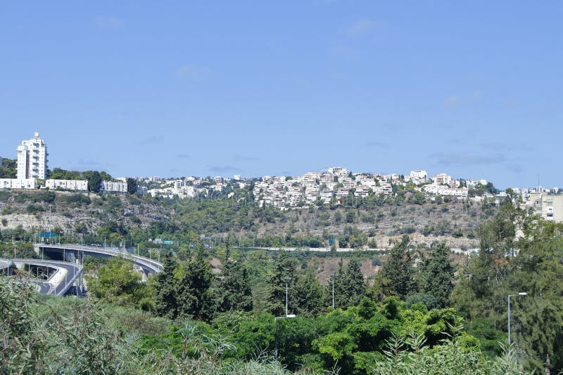 Beautiful Landscape of the Haifa City. Trees and Mountain View Stock ...