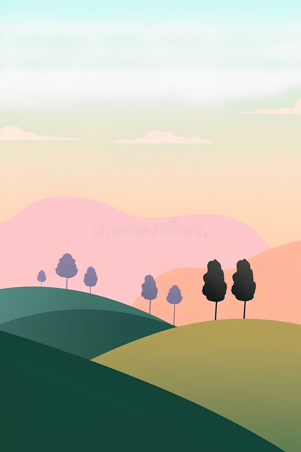 Beautiful Landscape with Hills and Trees. Vector Illustration in Flat ...