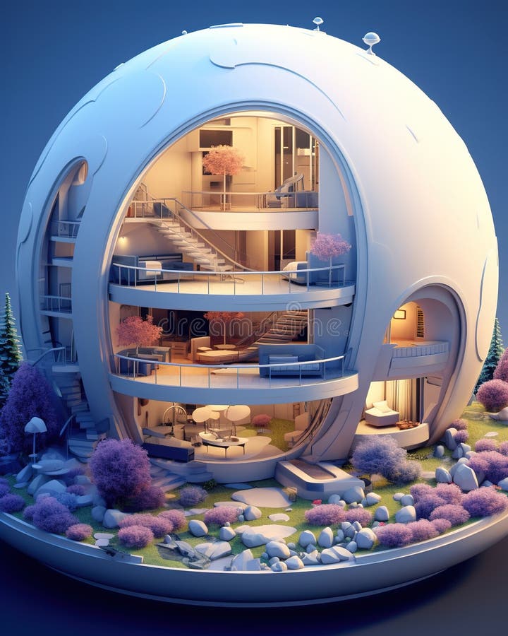 Beautiful Landscape Home of the Future Modern Circle Generative AI ...