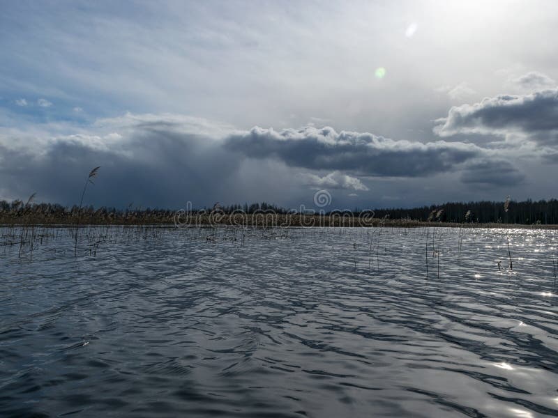Beautiful Landscape with Lake and Sky in Backlight Stock Photo - Image ...