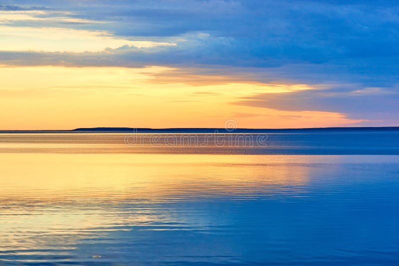 Beautiful Landscape with the Lake. Smooth Lake Surface after the Sunset ...
