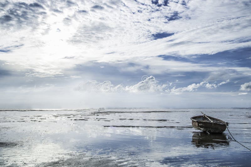 Beautiful Landscape with Lonely Boat Sun Stock Image - Image of ...
